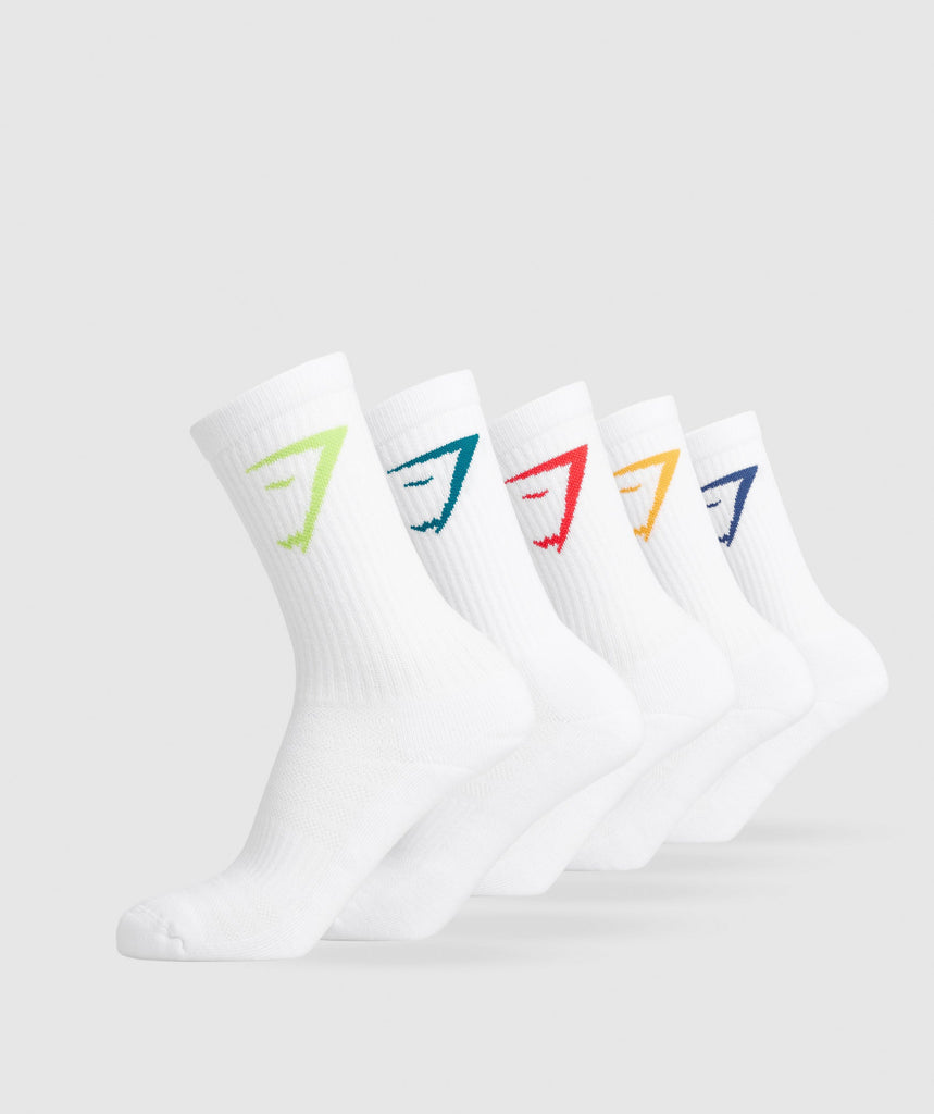 Gymshark Crew Socks 5pk - Yellow/Blue/Zesty Red/Green/Seafoam Blue ...